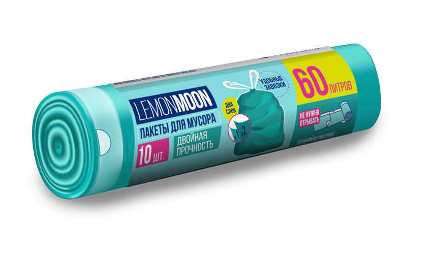 Пакеты Нхк Lemon Moon для мусора Двойная прочность с завязками раздельные 60л 10шт, 1упаковка