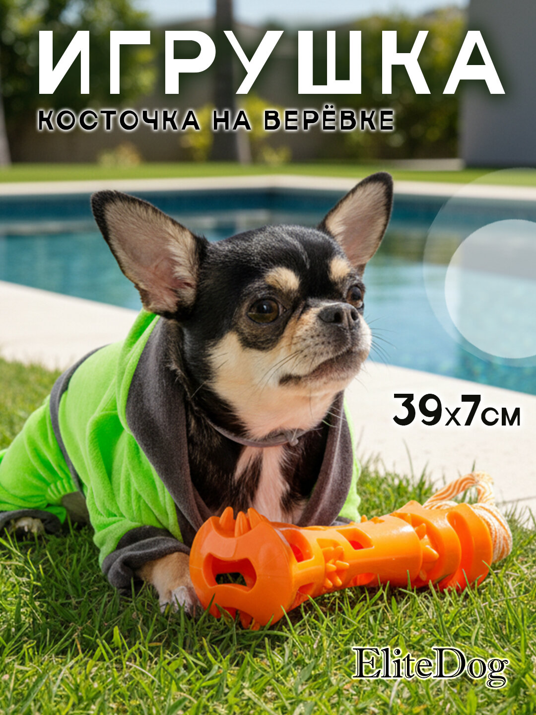 Игрушка EliteDog "Косточка на верёвке" для собак, резина, 52.5х7х5.5см