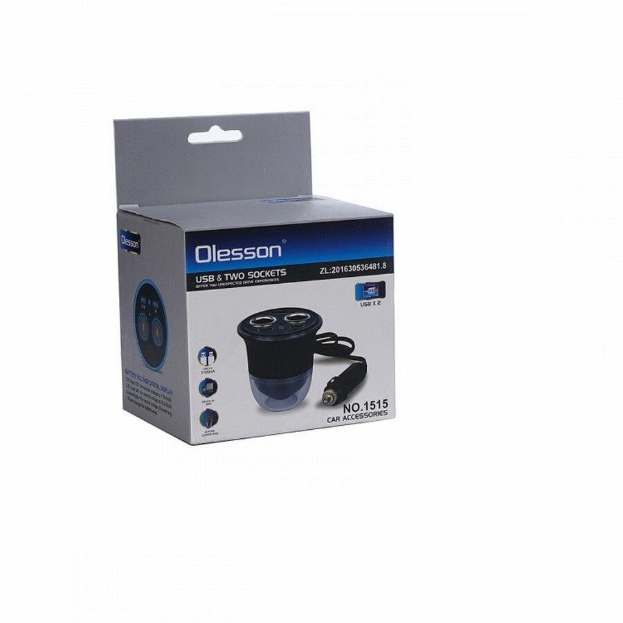 Разветвитель прикуривателя на 2 гнезда USB Olesson 1515