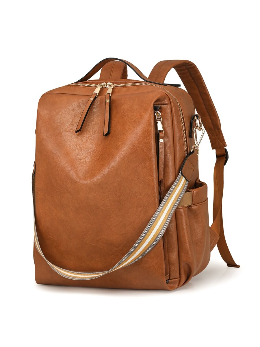 Винтажный женский рюкзак из искусственной кожи - ретро-сумка через плечо с несколькими карманами, чехлом для ноутбука и регулируемыми ремешками