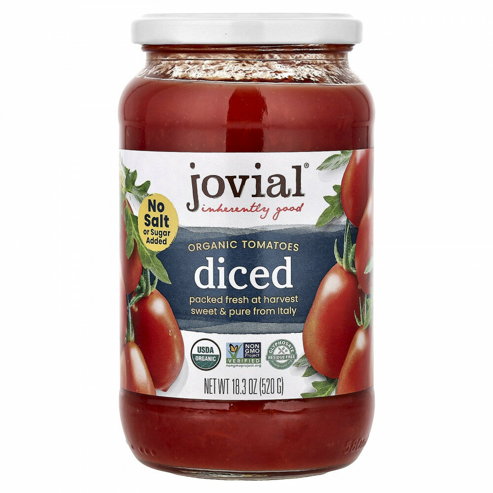Jovial, органические нарезанные томаты, 520 г (18,3 унции)