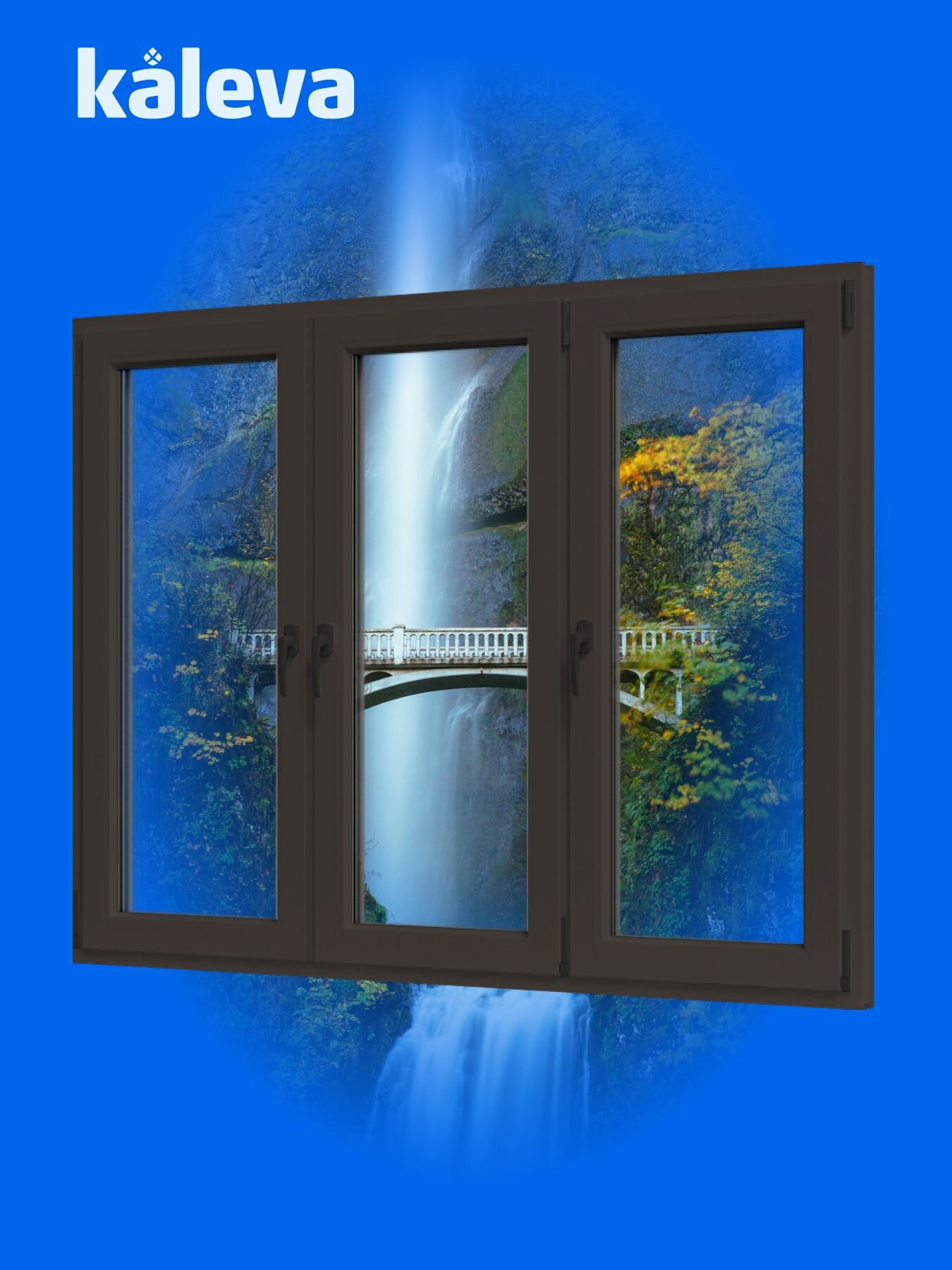 Пластиковое Окно ПВХ Kaleva 112х173 см, трехстворчатое, поворотная левая и правая+поворотно-откидная центральная правого открываеия, двухкамерный стеклопакет с энергосберегающим стеклом