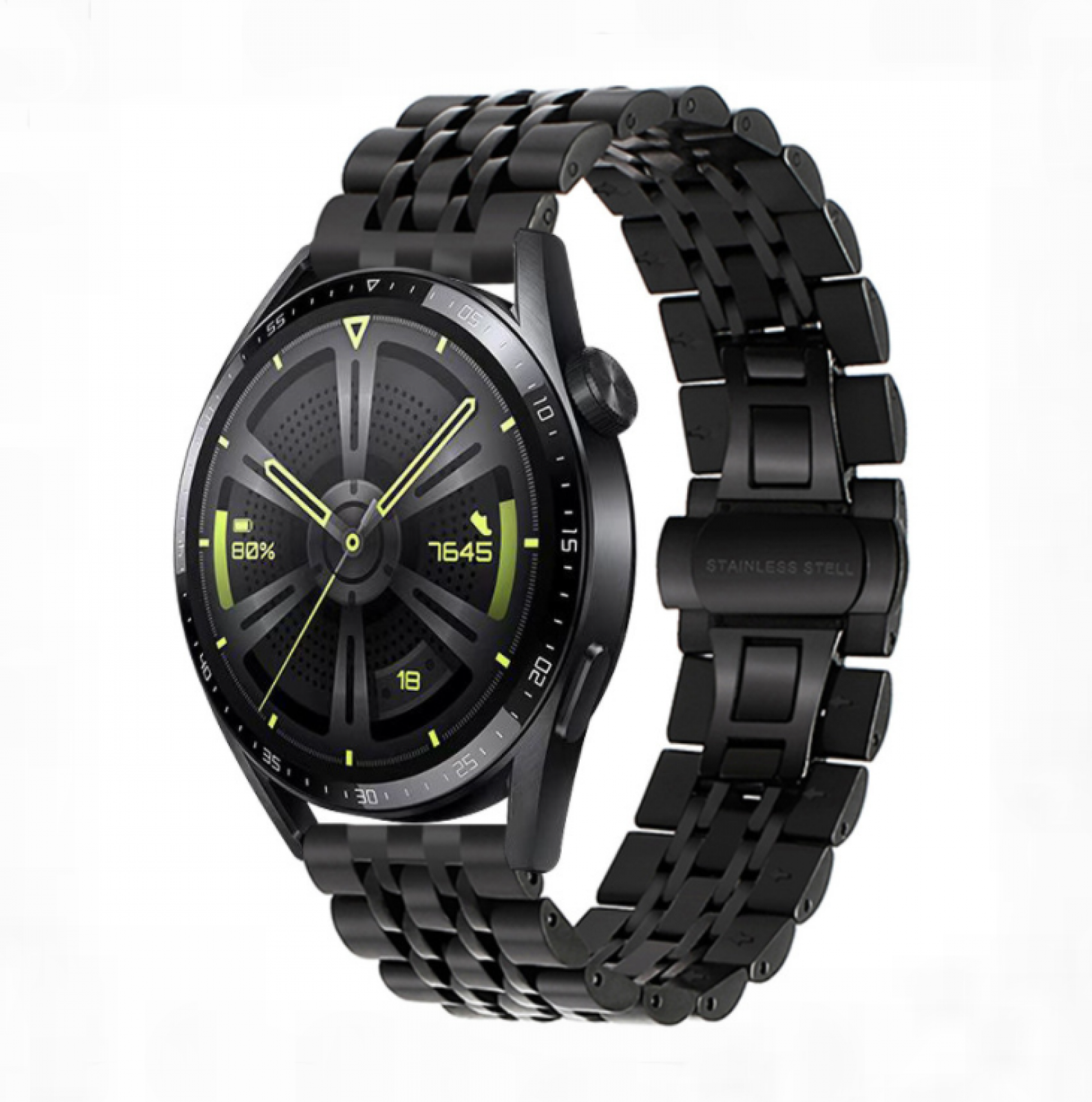 Сменный стальной ремешок MyPads Inox Clip для HUAWEI WATCH GT 3 (42 мм) с раскладным замком бабочка, черный
