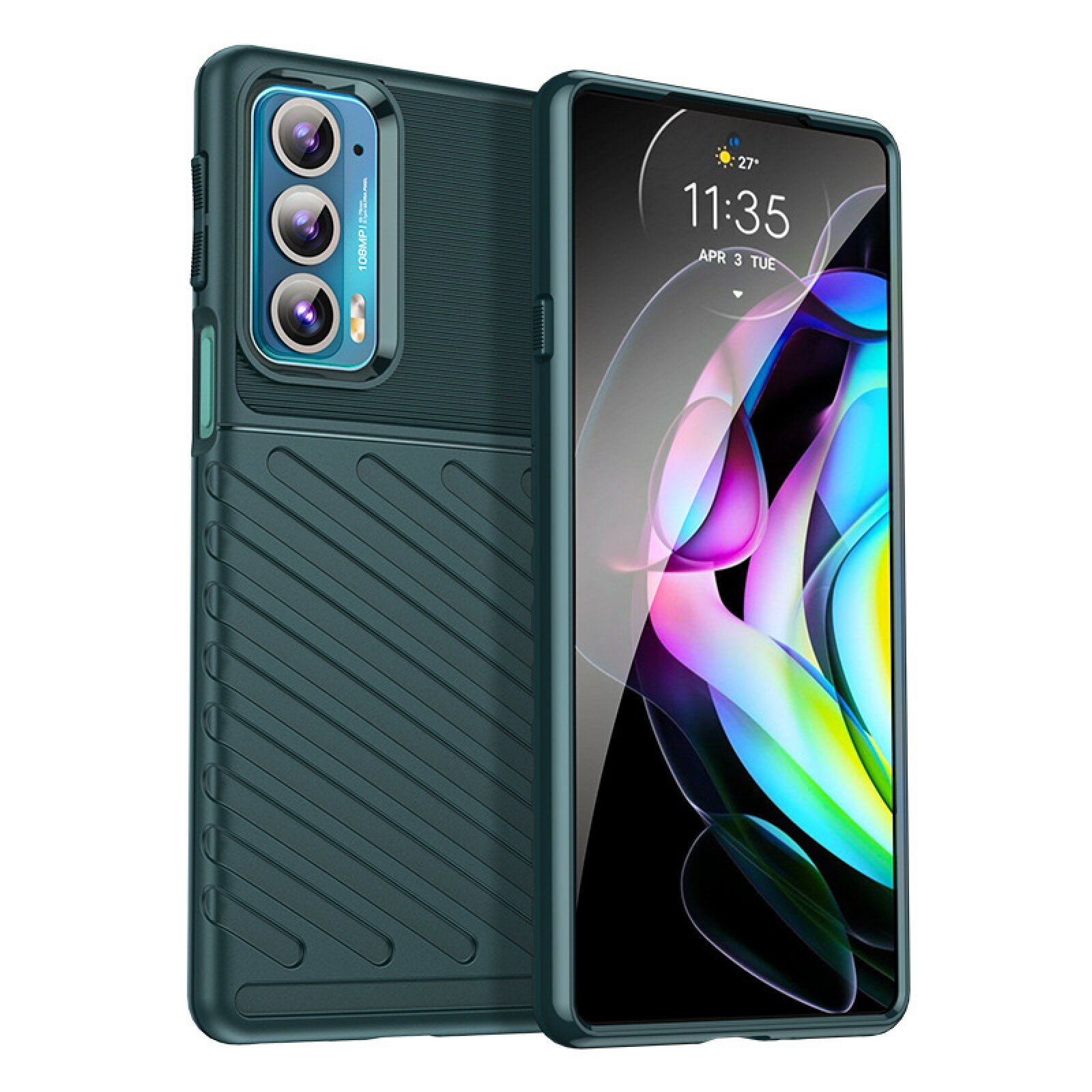 Чехол панель-бампер MyPads для Motorola Edge 20 из силикона с матовой отделкой «под карбон» зеленый