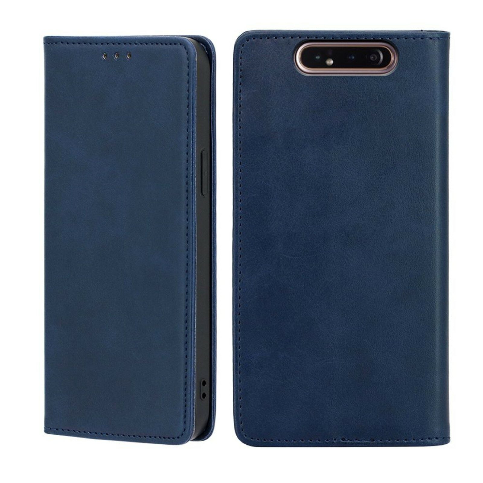 Чехол-книжка MyPads для Samsung Galaxy A80 синий из телячьей кожи на магнитном креплении