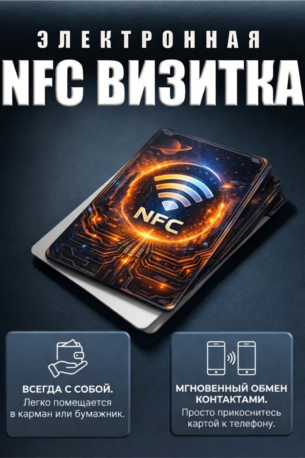 Умная визитка на NFC-карте универсальная/ передача контакта в одно касание