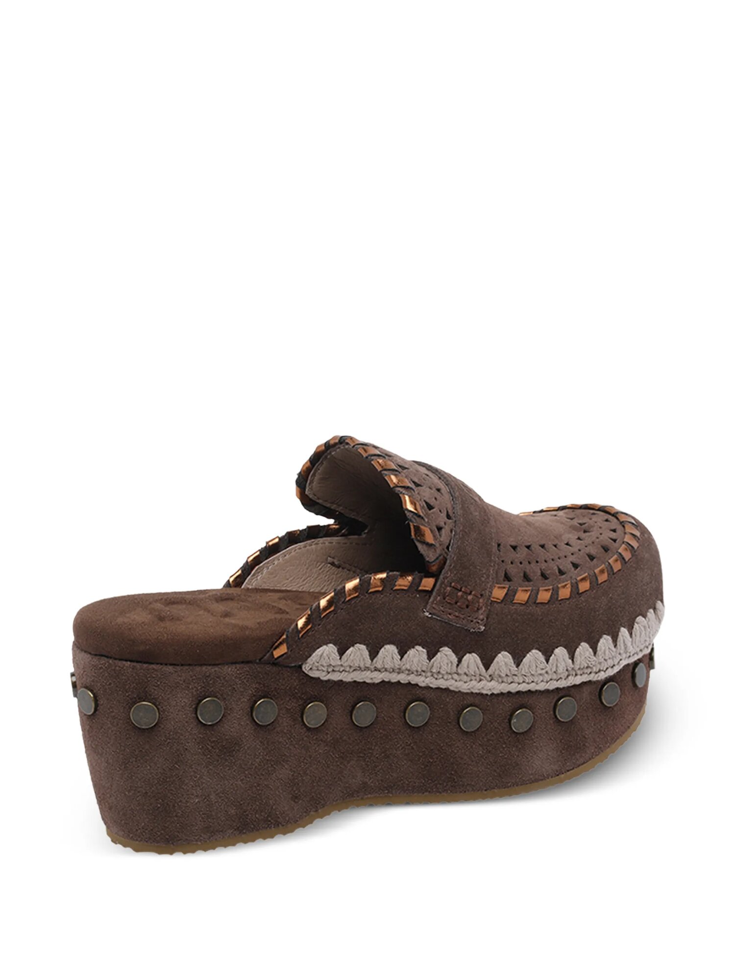 Мюли Mou Laser-cut studded suede mules, размер 37, brown — фото 1
