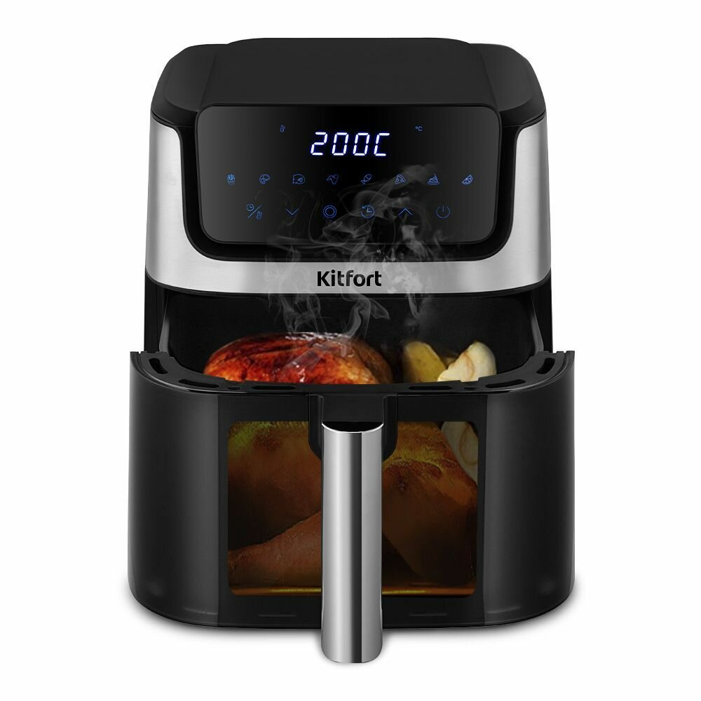 Аэрогриль Kitfort КТ-2284, черный/хром, 1800 Вт, 8 программ, автовыключение