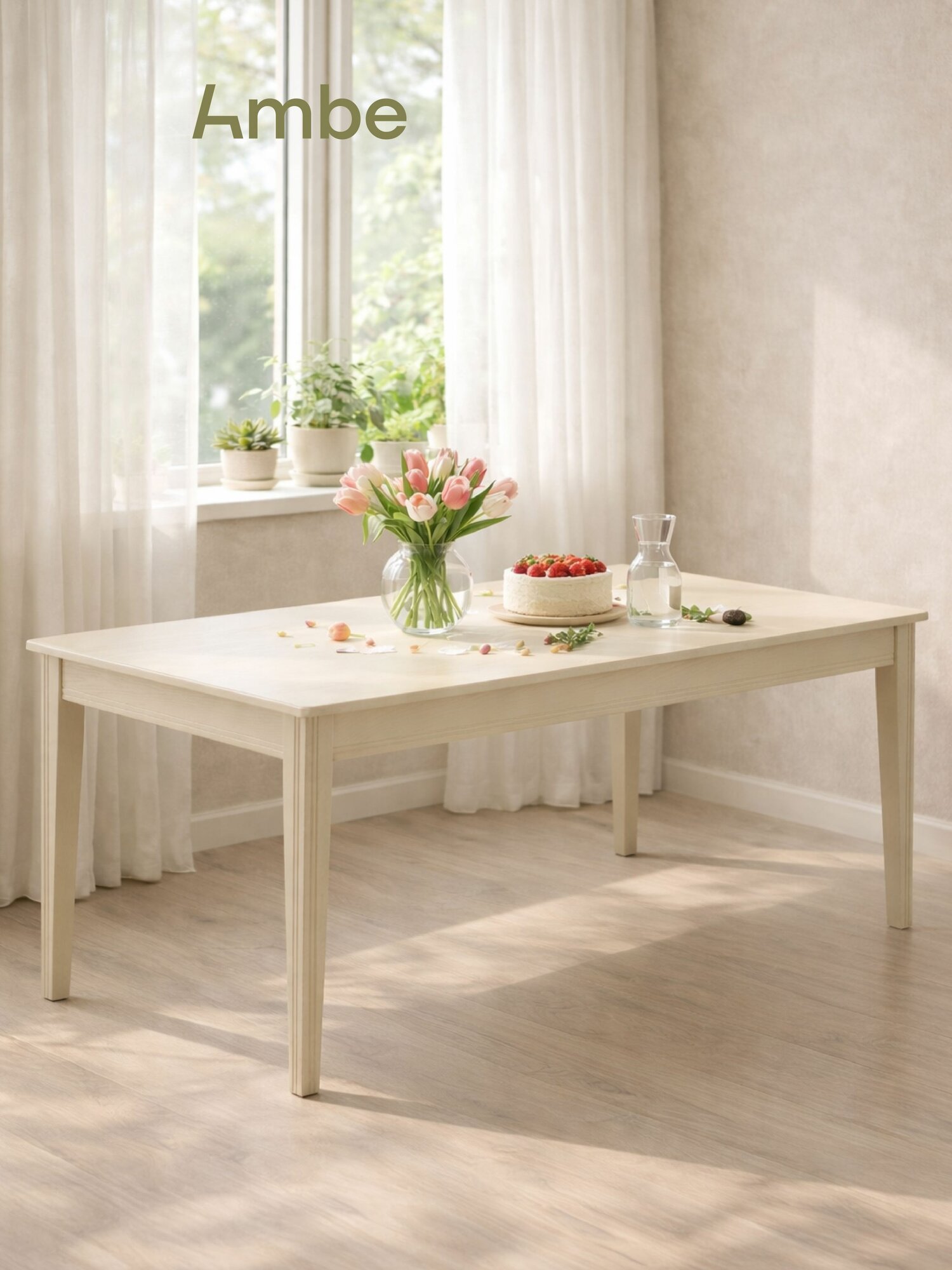 Ambe Стол кухонный обеденный деревянный раздвижной Таурус 180(220;260)х100 Cлоновая кость