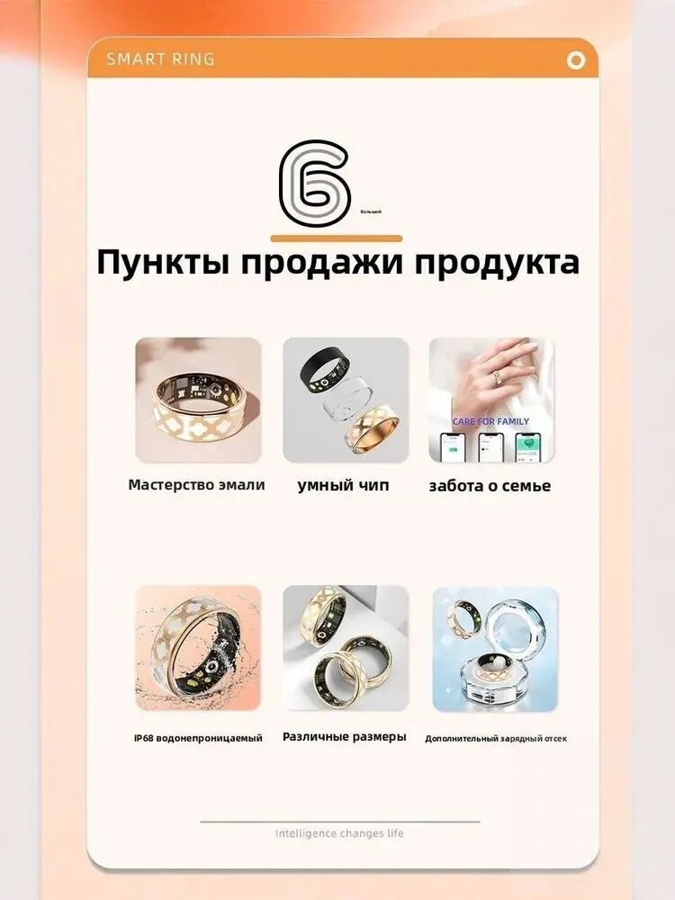 Умное кольцо для мониторинга сна, пульса и кислорода в крови, размер #17-23, с функцией удаленной камеры — фото 1