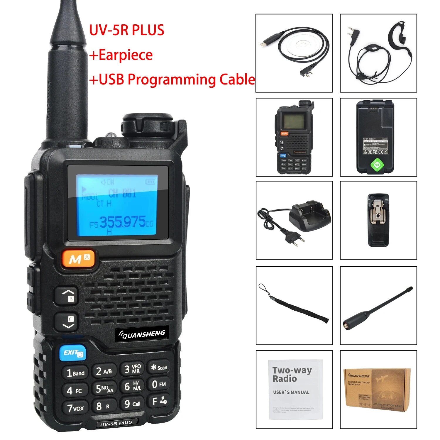 Рация портативная yinitone UV-5R PLUS, TYPE 2, евро вилка