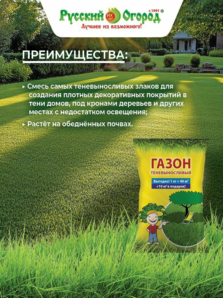 Семена газонных трав Теневыносливый/1 кг, Русский Огород. — фото 1