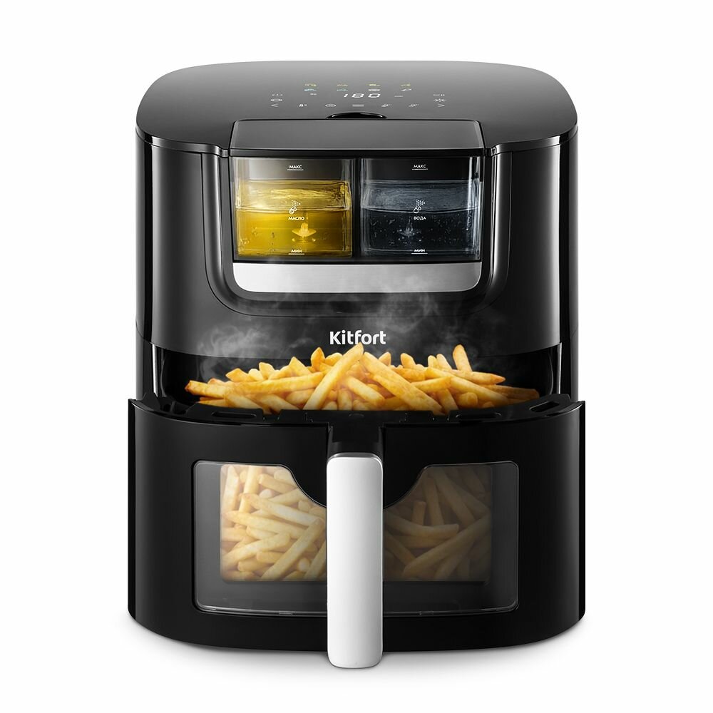 Аэрогриль Kitfort КТ-8159, черный, 1800Вт, антипригарное покрытие, съёмная крышка