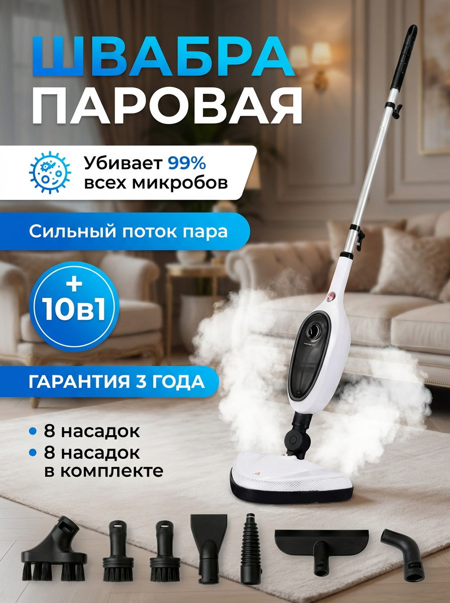 Паровая швабра для пола 10 в 1, пароочиститель, парошвабра, электрошвабра для дома
