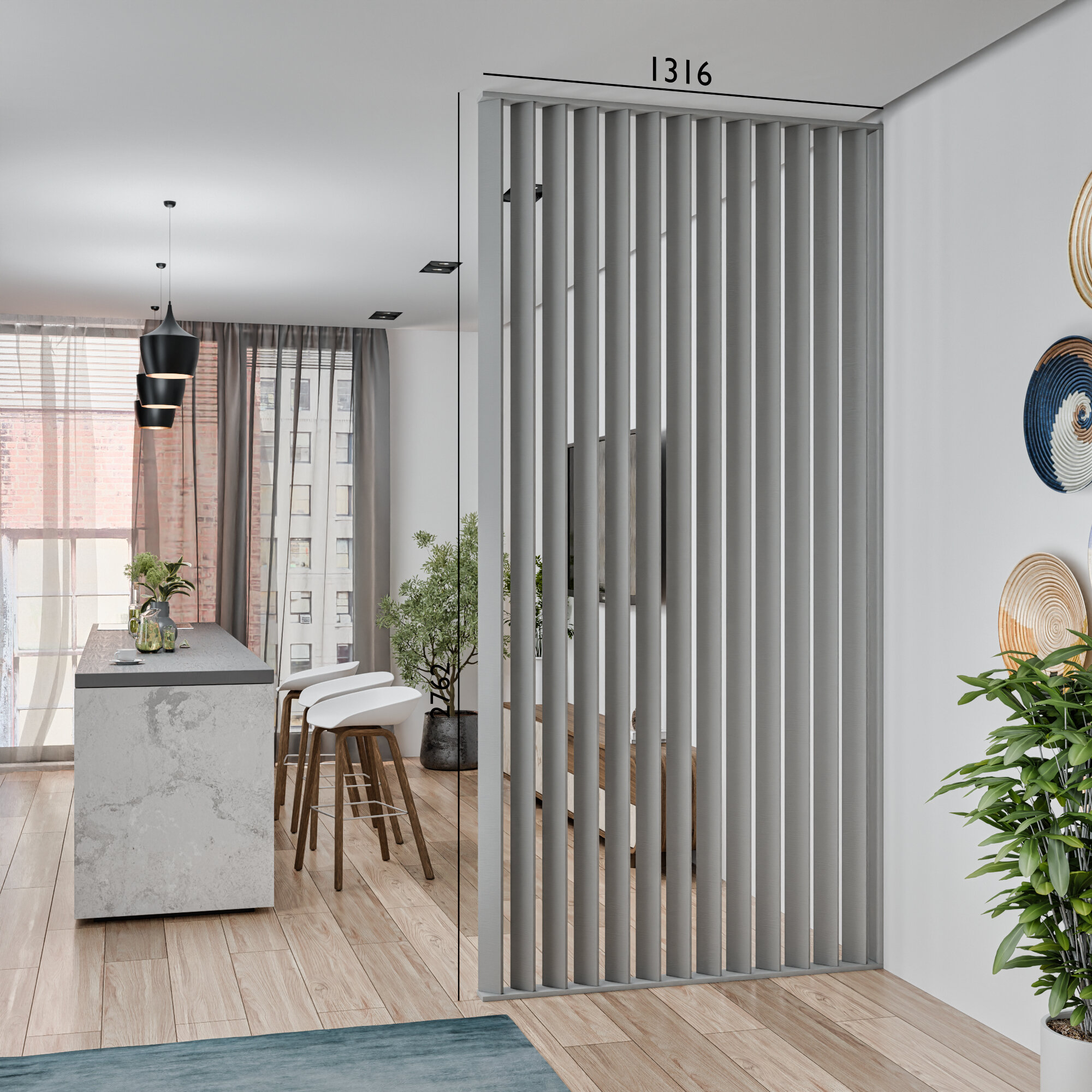 Перегородка для зонирования пространства шириной 131 см, ЛДСП, светло-серый