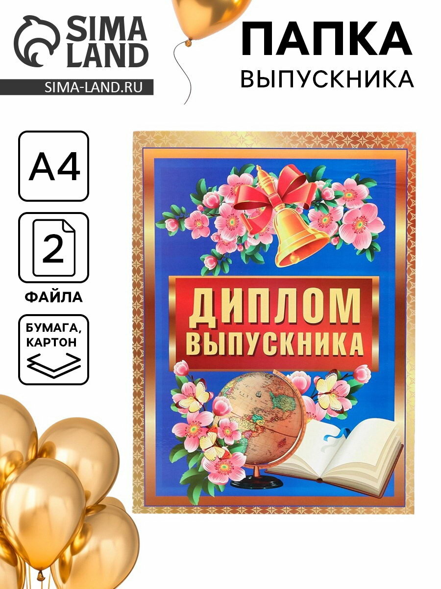 Папка с двумя файлами А4 на выпускной "Диплом выпускника", цвет: разноцветный