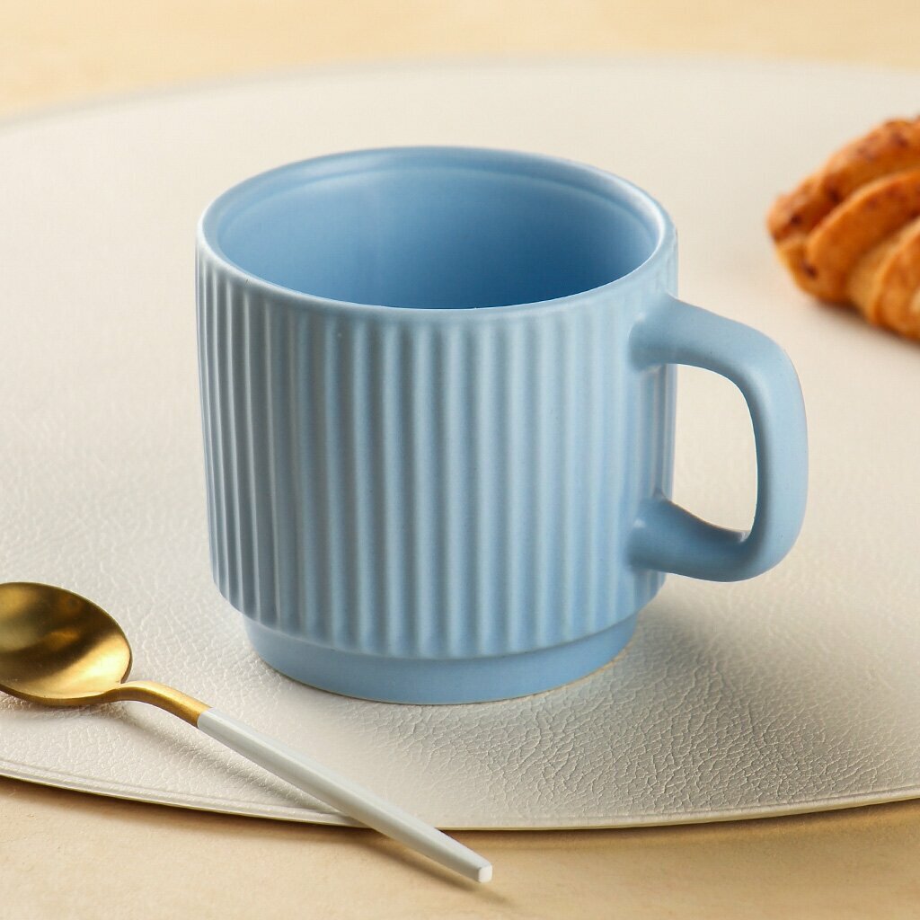 Керамическая кружка Мини 270 мл для чая и кофе, однотонная рифленая чашка Y4-9210, стильная посуда для кухни и офиса