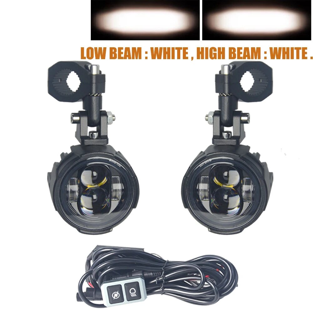 Пара Светодиодных Фар Для Мотоцикла 100 Вт, Противотуманные Фары, Двухцветные (белый+желтый), Стробоскоп