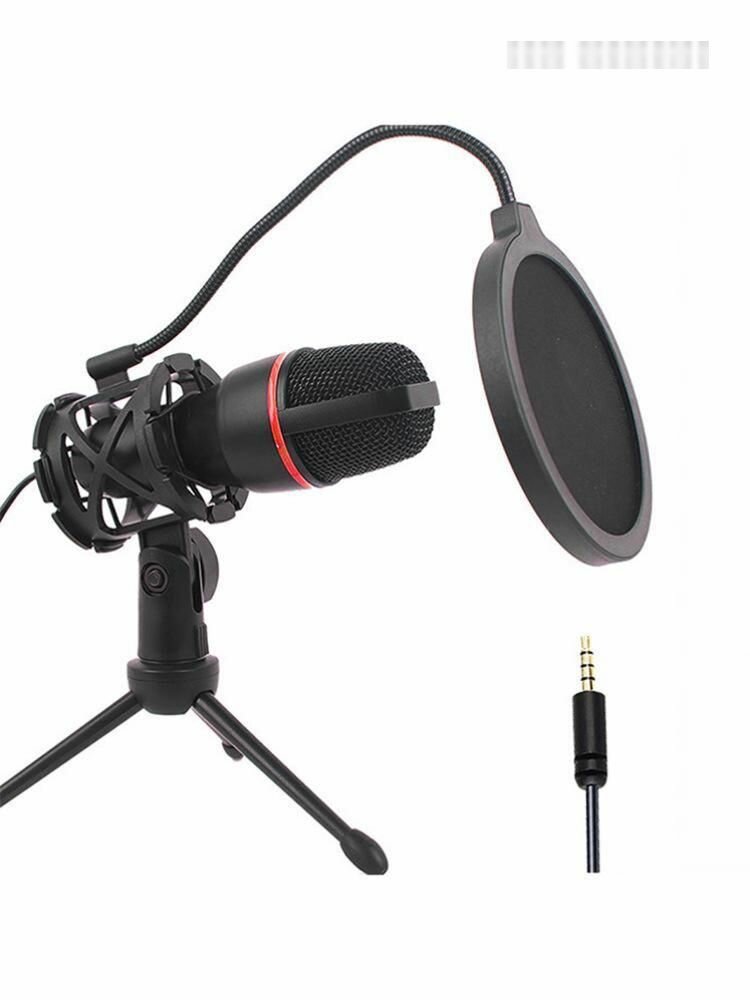 Микрофон игровой (для стриминга) Конденсаторный микрофон jack 3.5 мм Со штативом микрофон для компьютера игровой для стрима , записи и подкастов, черный матовый