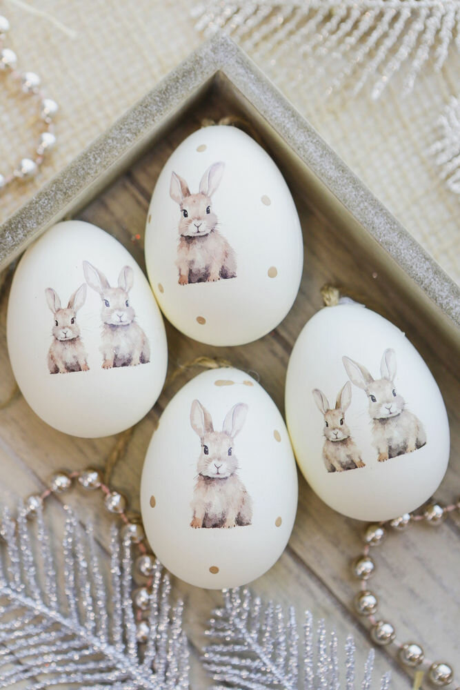 Декоративные пасхальные яйца пасхальная нежность, натуральная скорлупа, 6 см, 4 шт, Boltze 2055374