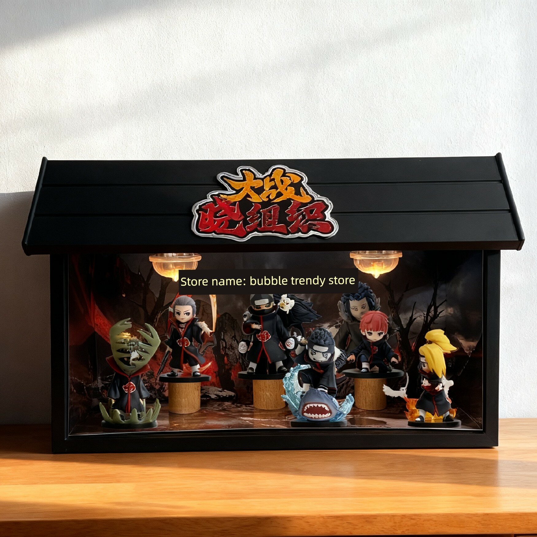 POP MART Naruto Shippuden Akatsuki Collection Однослойный деревянный стенд с крышей, черный, пылезащитный, без фигурки