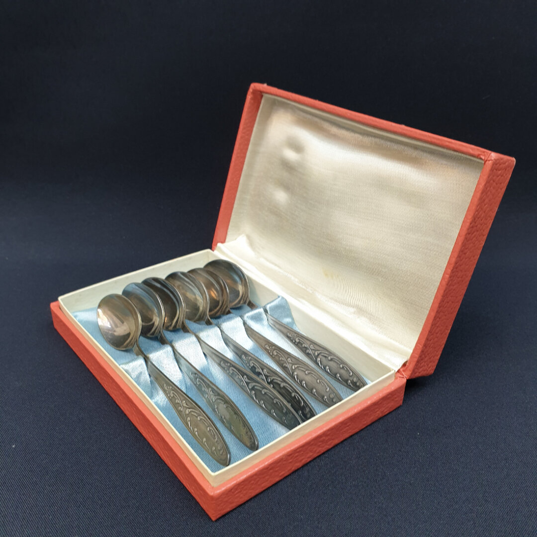 Набор чайных ложек "Пламя" 6 шт, МНЦ, Кольчугинский завод. Винтаж, СССР.