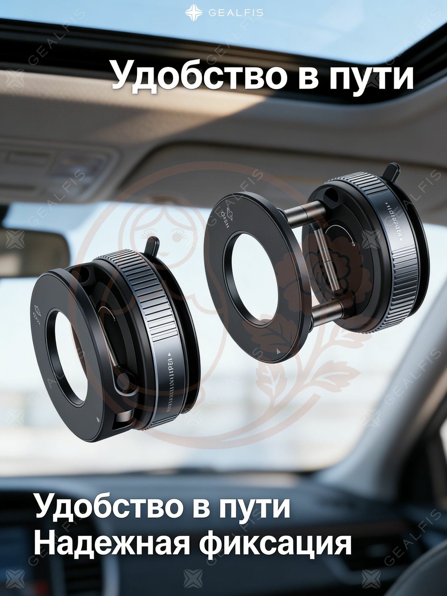 Держатель для съемки в машине, штатив на присоске для блогера. Магнитное крепление телефона на стекло, поворот 360, стабилизация