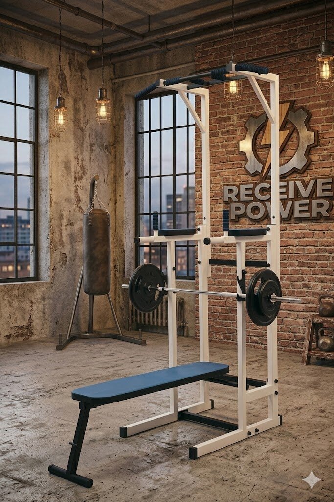 Тренажер INVENT 5в1, напольный, регулировка по росту, бело-синий, до 120 кг