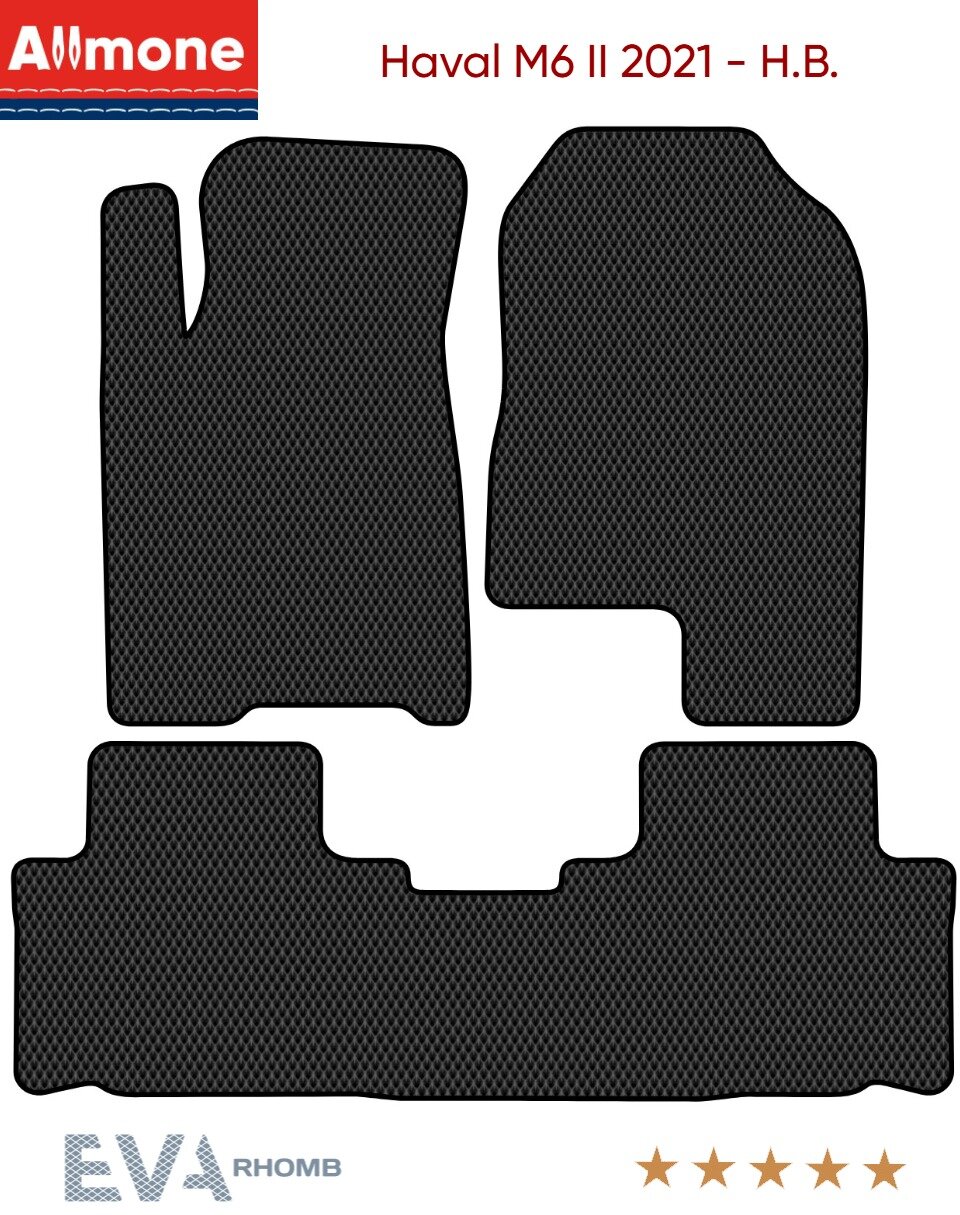EVA коврики для Haval M6 2 2021 - Н. В. задний цельный, черные, эва, Allmone, авто, 3шт / Хавал М6 2