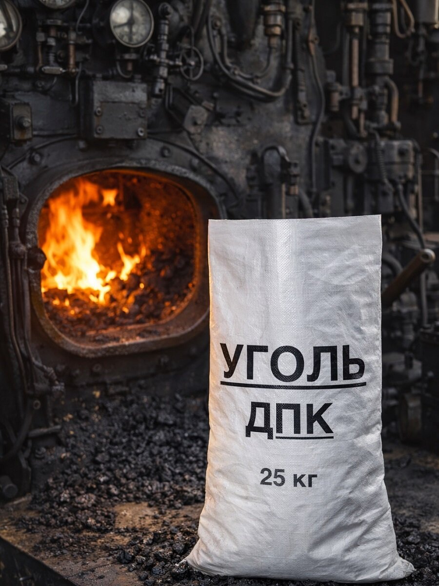 Уголь каменный марки ДПК длиннопламенный, фракция 2-7 см, 25 кг (для всех видов котлов и печей)
