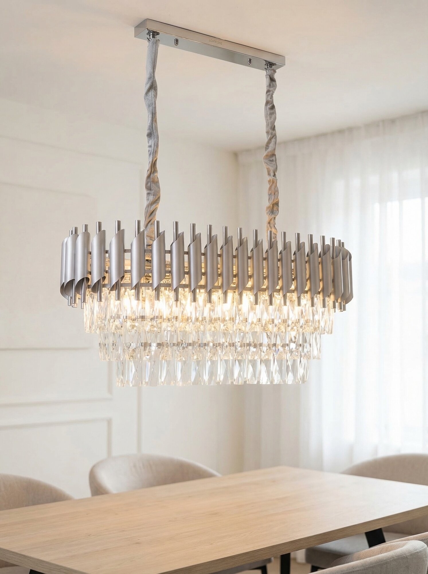 Потолочная хрустальная люстра для гостиной, в спальню, на кухню, в зал, E14, серебро, длина 75 см