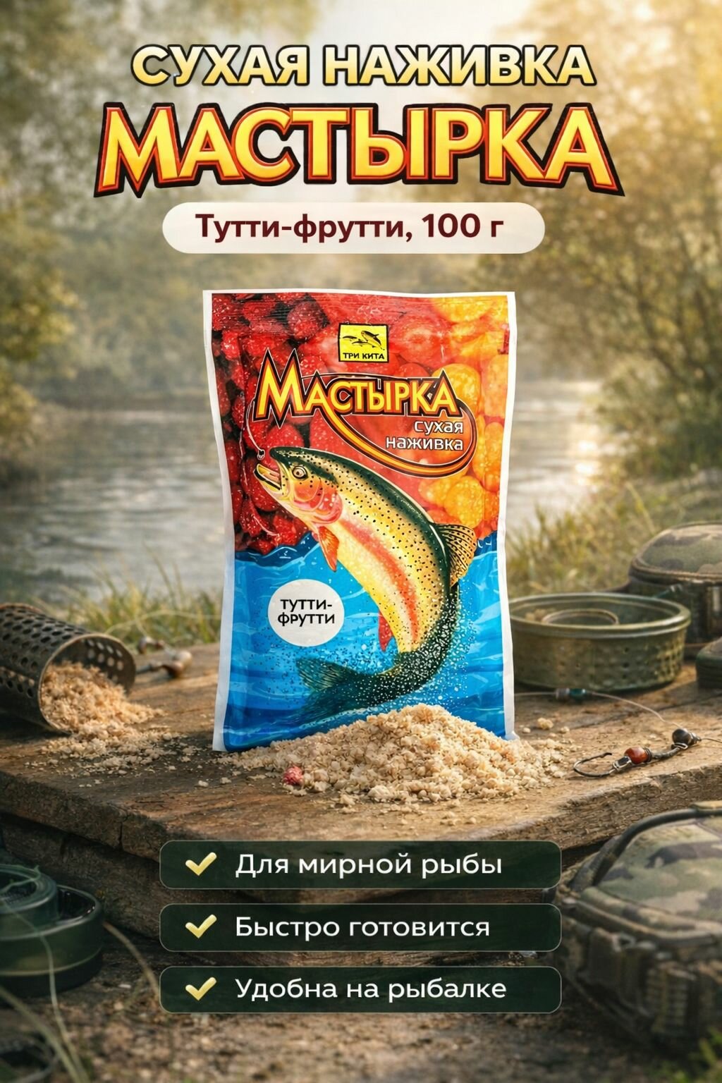 Мастырка рыболовная, Тутти-фрутти, 100 г - сухая наживка, тесто для рыбалки на карпа, карася, леща, плотву, фидер