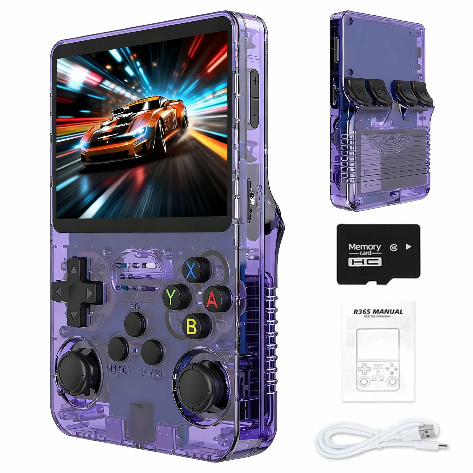 Портативная игровая консоль R36S Classic Games 64 ГБ, фиолетовая классические игры 64 гигабайта фиолетового цвета