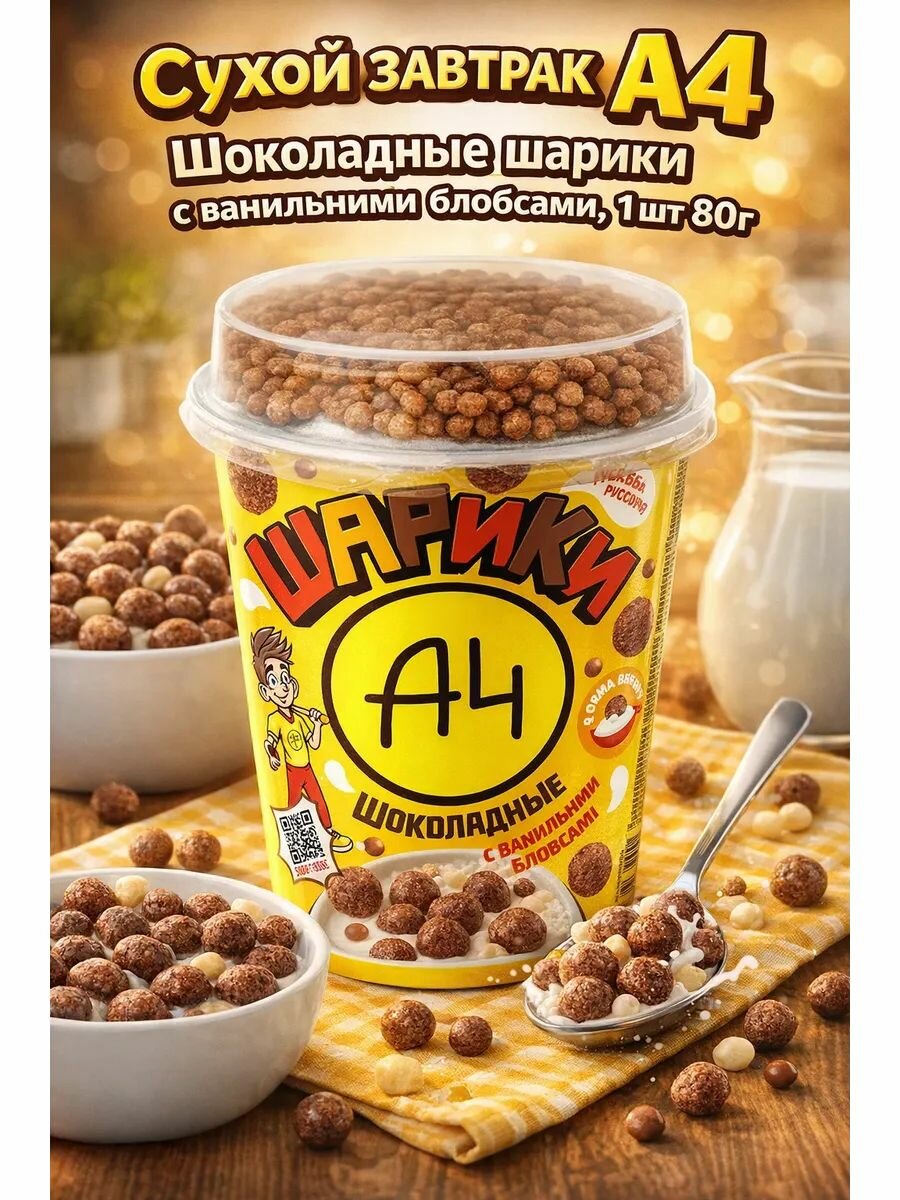 Сухой завтрак А4 Шоколадные шарики с ванильными блобсами