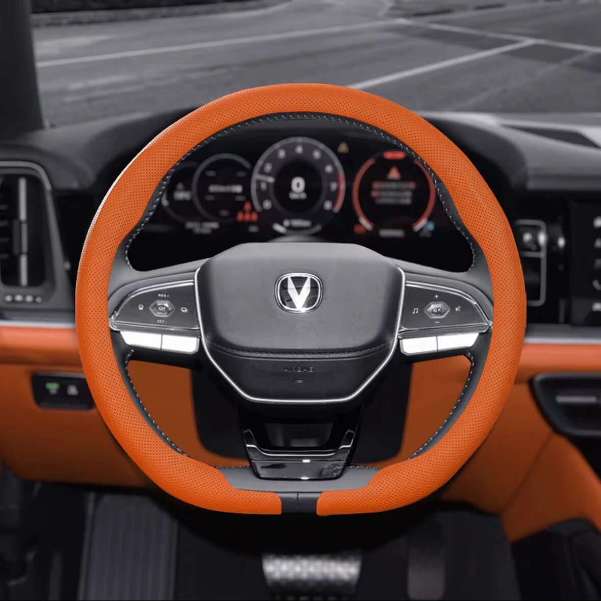 Кожаный чехол на руль автомобиля Nappa для Changan UNI-K UNI-T CS15 CS35 CS55 CS75 Emma Orange-D