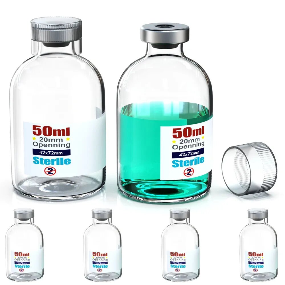 Стерильные пустые флаконы с многоразовой крышкой и 20 мм самозаживляющимся портом для инъекций, стеклянные флаконы с пряжкой, стерильная упаковка, 50 мл 6 штук, прозрачные