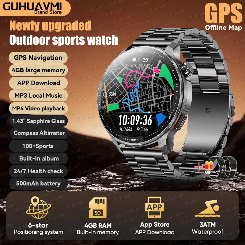 GUHUAVMI GPS Умные часы, Серый, Black Steel 2A