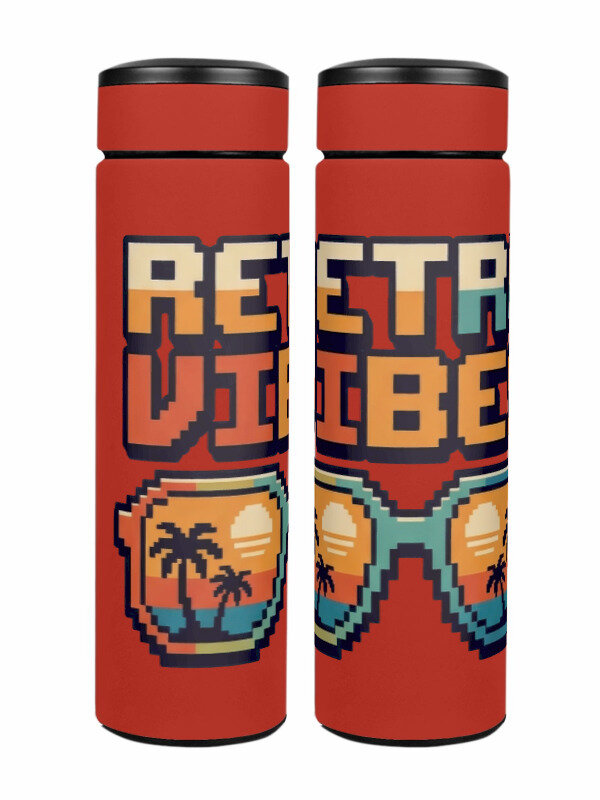 Термос «Retro vibe, ретро очки с пальмами на закате» (красный)