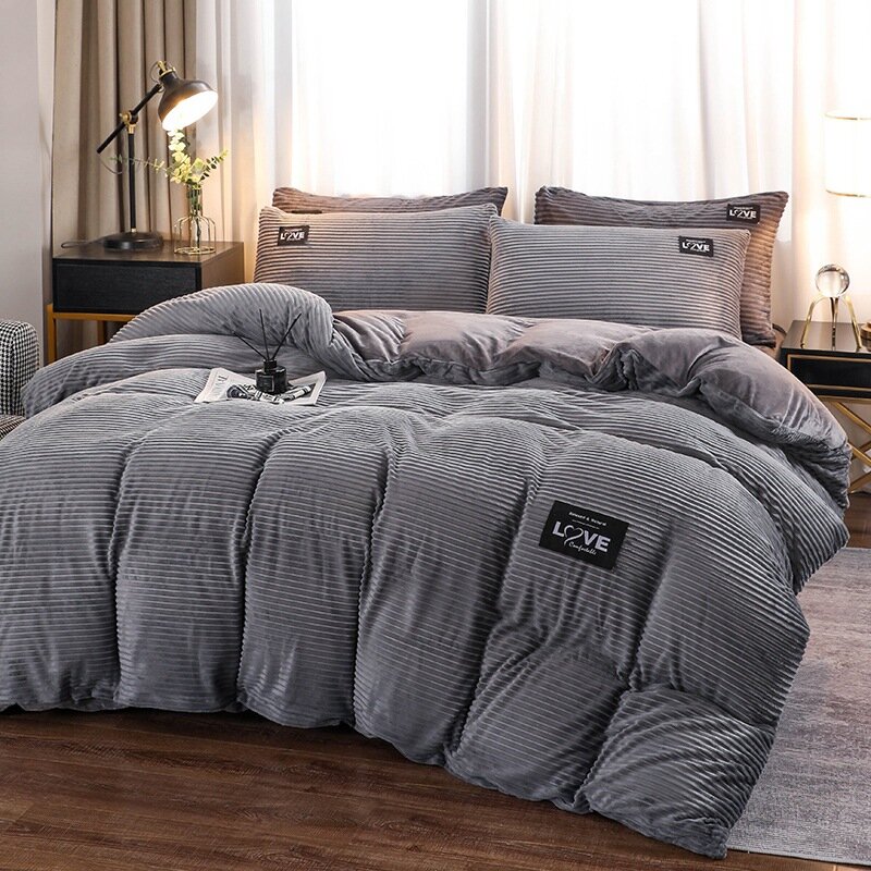 Комплект постельного белья из фланели / для кровати 2 м + пододеяльник 220×240 см / тёмно-серый