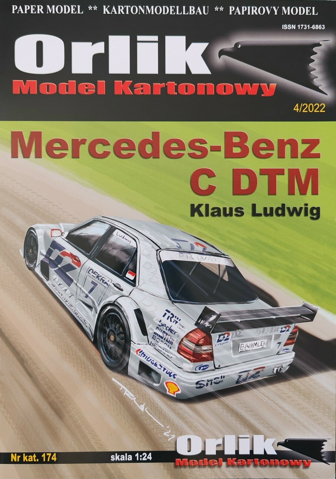 Сборная бумажная модель Спортивный автомобиль Mercedes-Benz C DTM (Klaus Ludwig) - Orlik №174 (журнал)