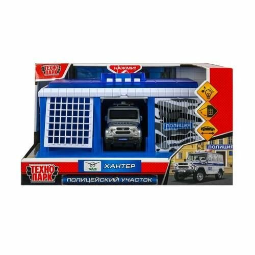 Машинка Huada Toys модель инерционная УАЗ HUNTER, Полицейский участок 22 см, металл, пластик, свет, звук, +ворота, от 3 лет, GARAGE-22SL1XCAR-POL-WOD