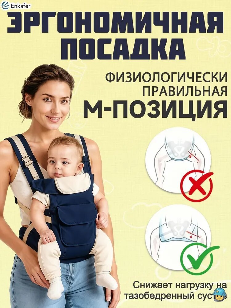 Переноска для детей Enkafer кенгуру переноска для новорожденных от 0 до 24 месяцев до 18 кг темно-синий — фото 1