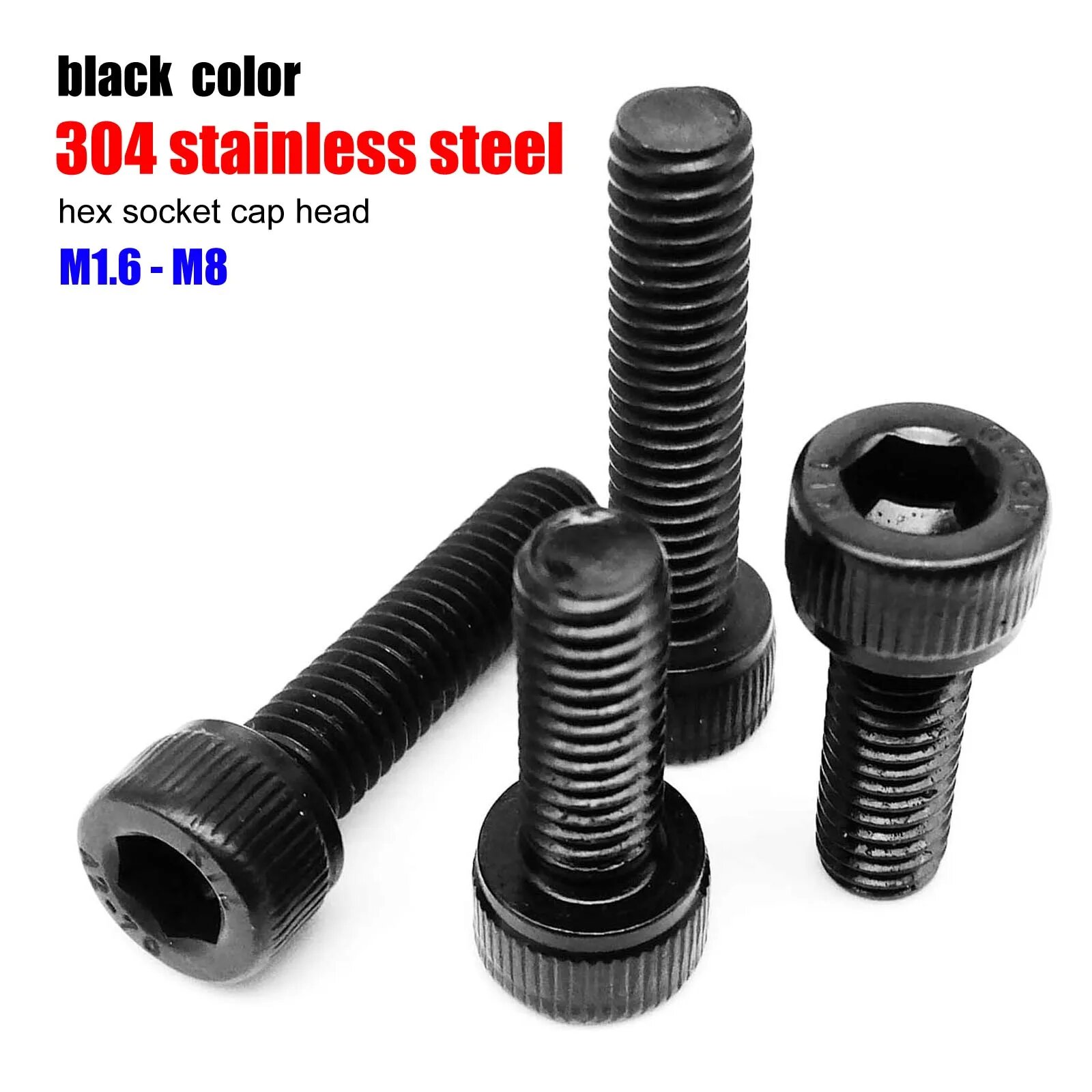 HZYUEGOU Нержавеющие болты DIN912 черные 304 сталь М1.6-М12 20pcs M3, 40mm