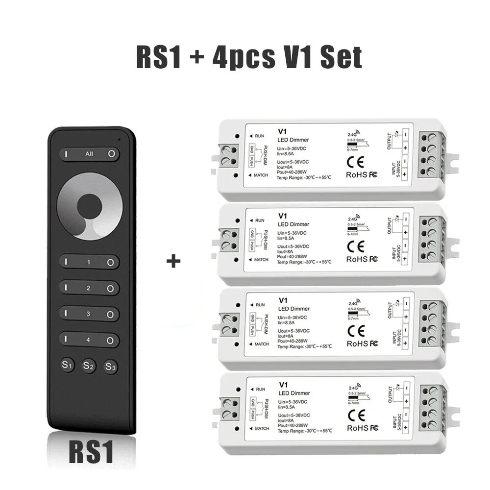 MJJC 4-зонный LED-диммер V1 DC 5-36В RS1 and 4pcs V1 KIT