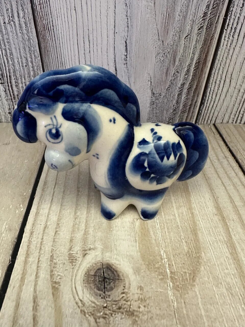 Cтатуэтка Лошадка Гжель Фарфор винтажная Авторская шикарная