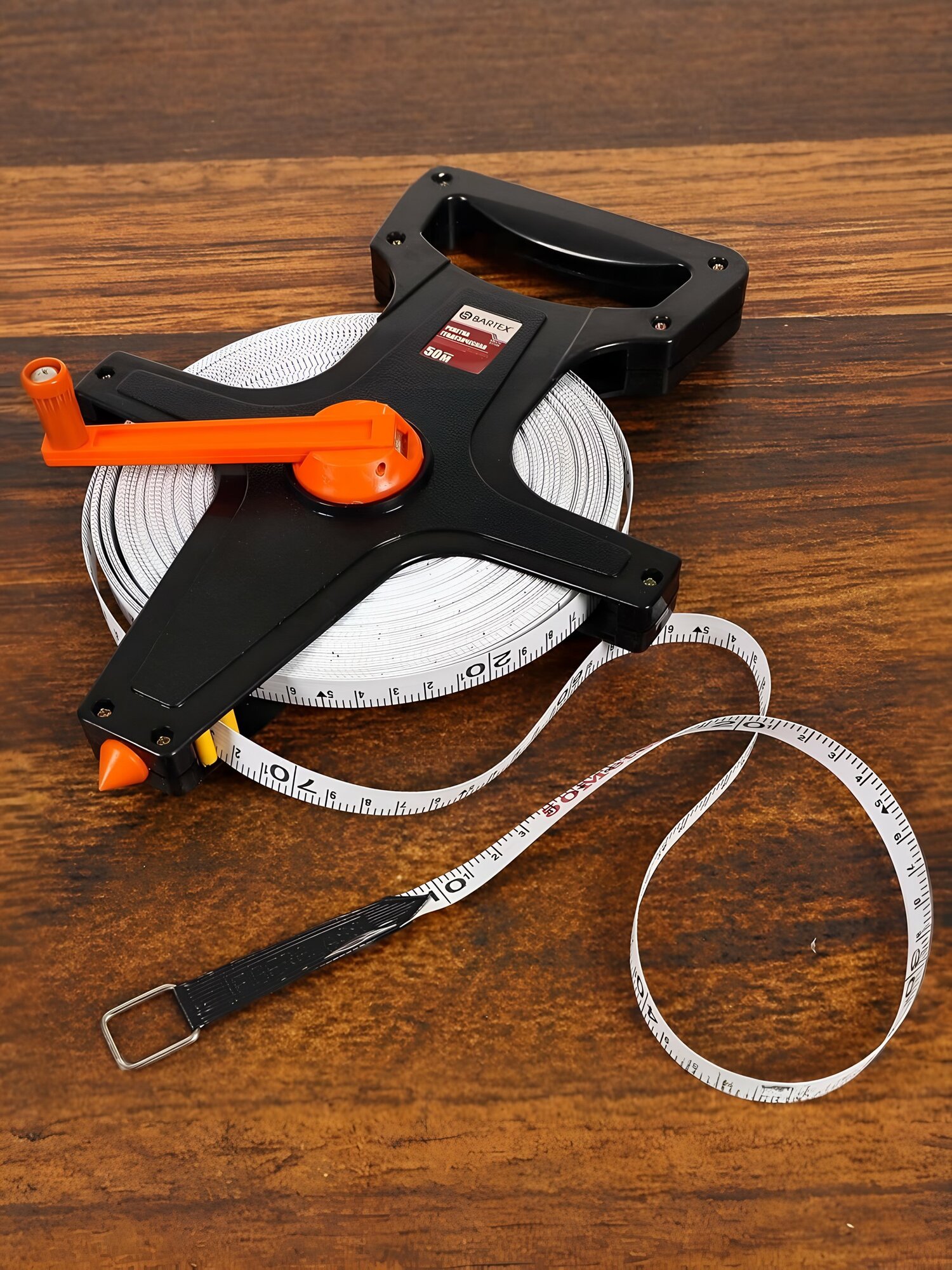 Рулетка геодезическая, 50 м, лента ПВХ, 12.5 мм, лента белая матовая, открытый корпус, Bartex, KM-L12