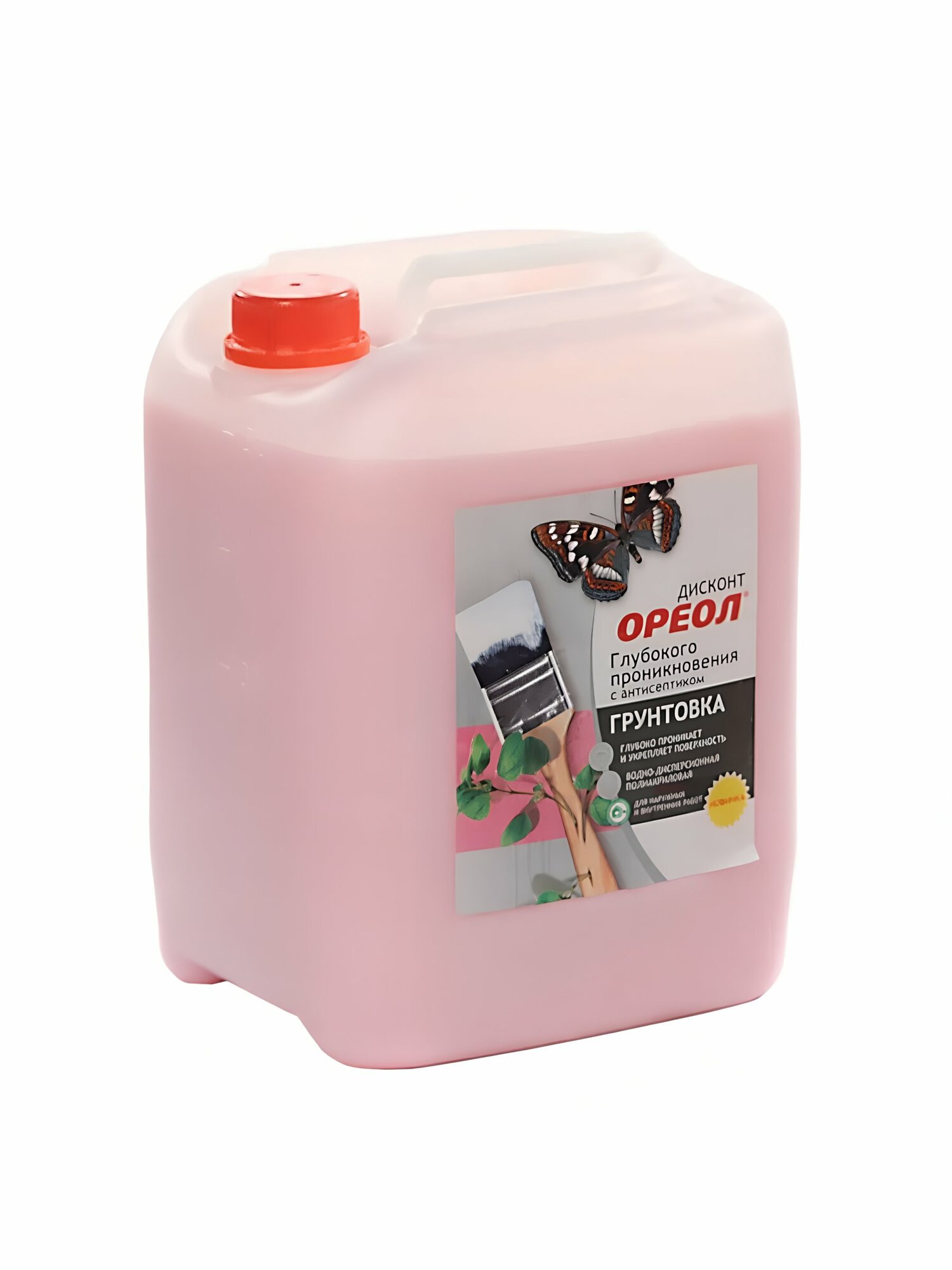 Грунтовка акриловая Ореол Дисконт глубокого проникновения, воднодисперсионная, с антисептиком, розовая, для внутренних и наружных работ, 5 кг