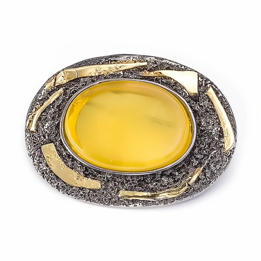 Брошь, серебро, 925 проба, родирование, янтарь