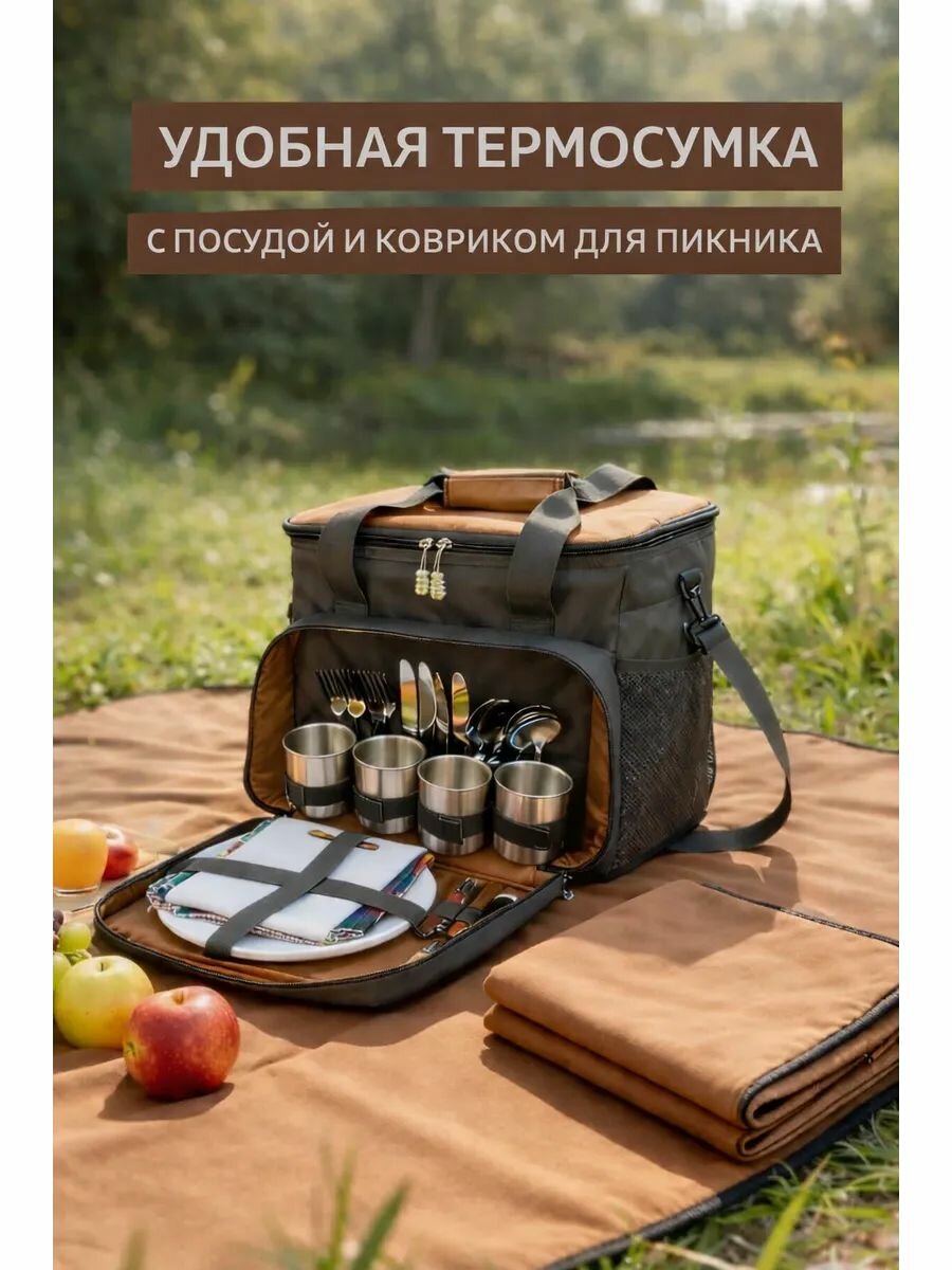 Термосумка с посудой для пикника