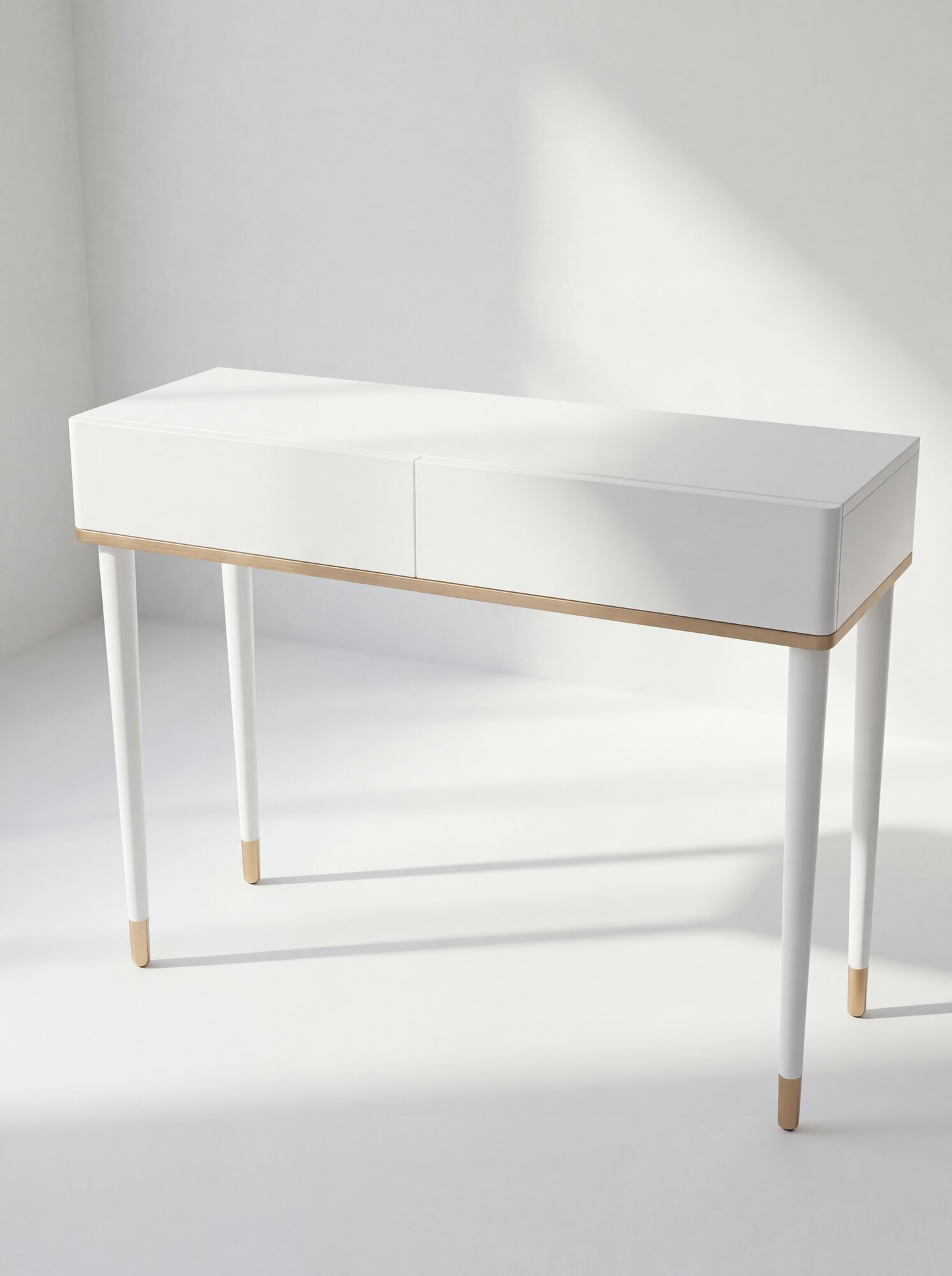 Консольный столик туалетный белый, эмаль мдф 100х36х79 см, консоль в прихожую узкая с ящиками, Бьянко